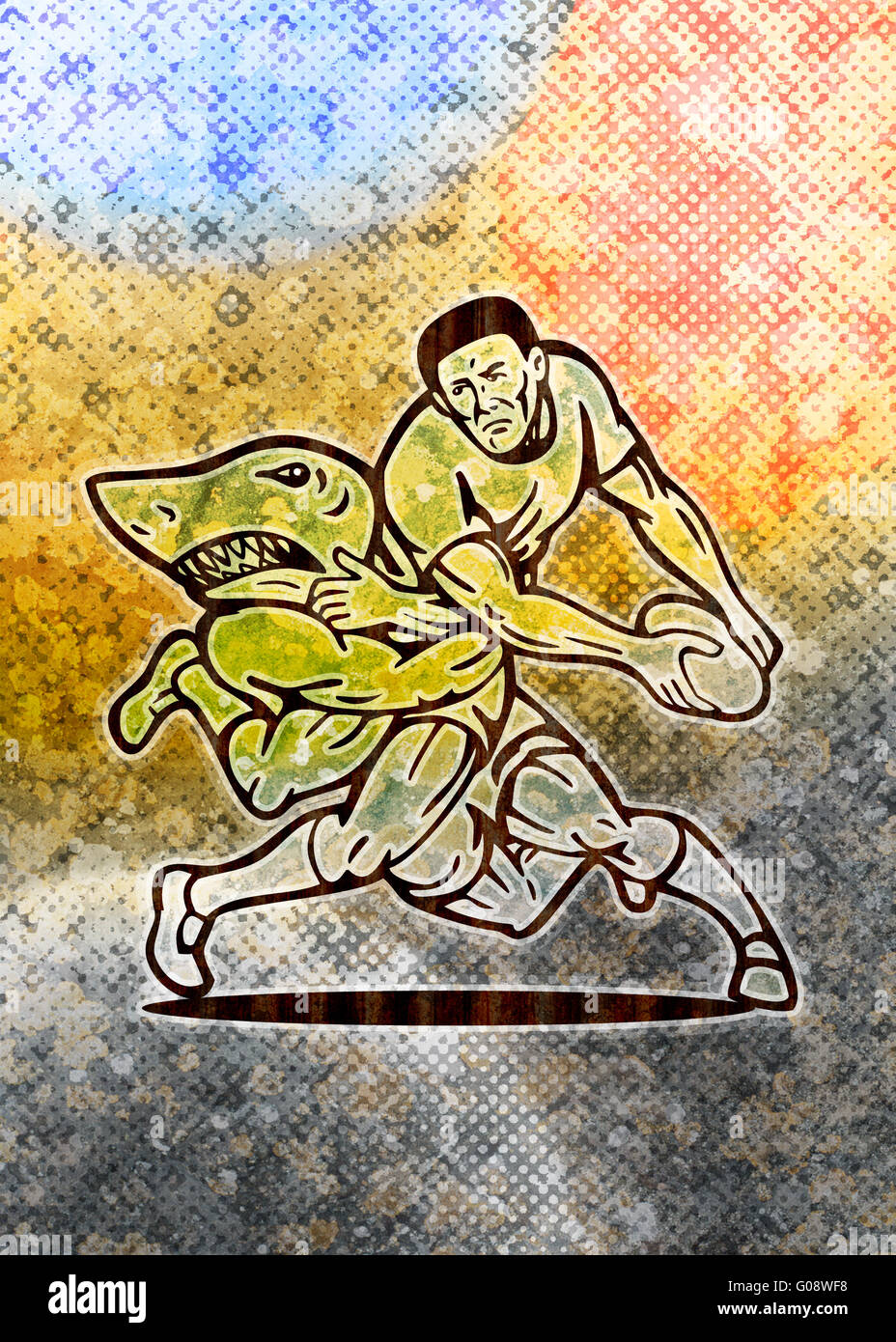 Rugby player running with ball attacked by shark Stock Photo - Alamy