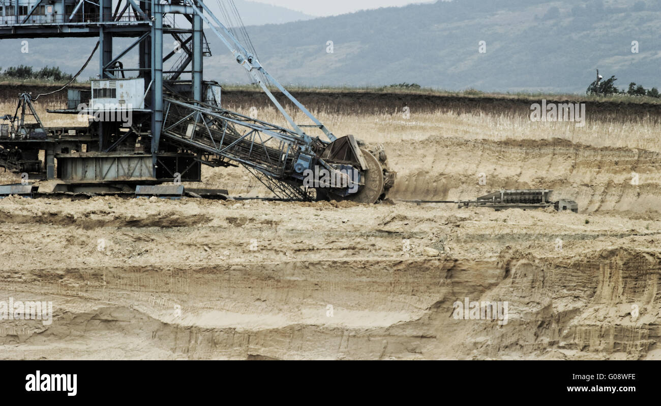 Coal mining in an open pit with huge industrial machine Stock Photo - Alamy