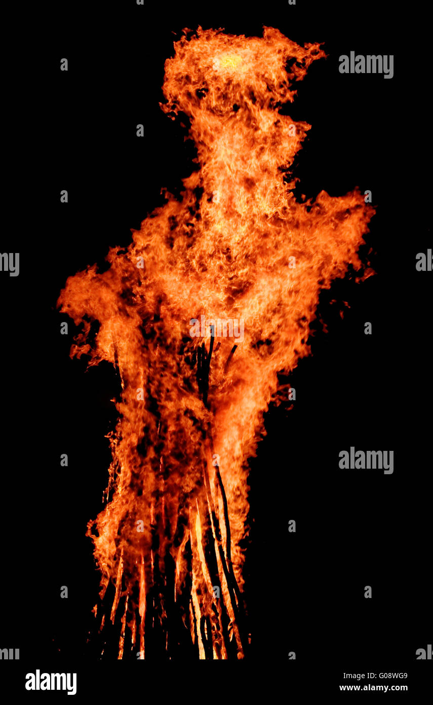 red flames of huge bonfire or campfire as black backgorund Stock Photo ...