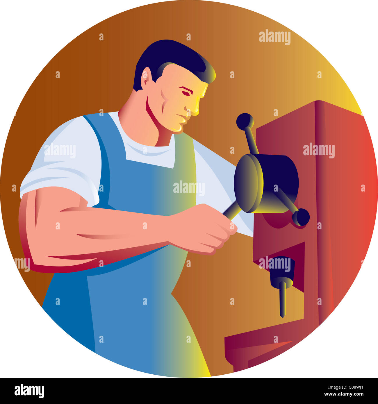 trade factory worker working with drill press Stock Photo - Alamy