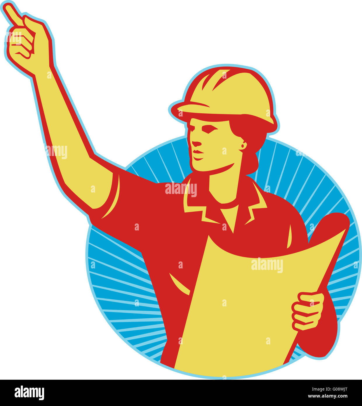 Female Engineer Construction Worker Pointing Retro Stock Photo - Alamy