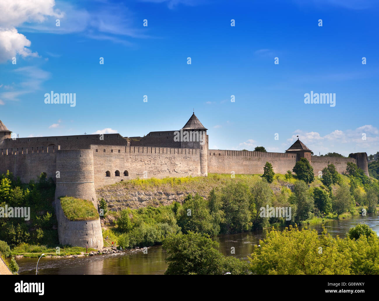 Ivangorod fortress at the border of Russia and Est Stock Photo - Alamy