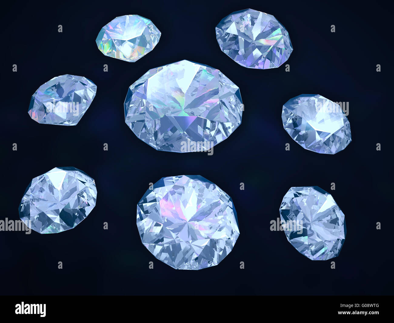 Set of eight diamonds on dark blue background Stock Photo - Alamy