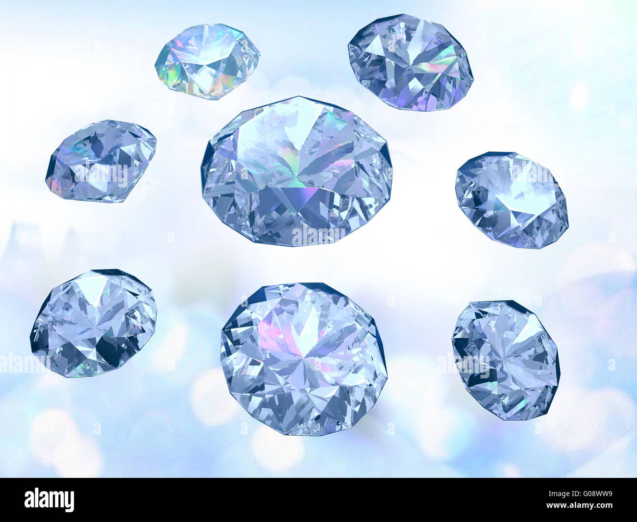 Set of eight diamonds on light blue background Stock Photo - Alamy