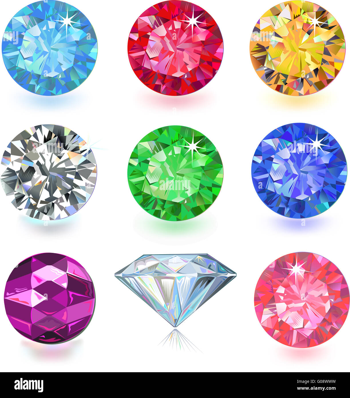 Set of colored gems isolated on white background Stock Photo - Alamy