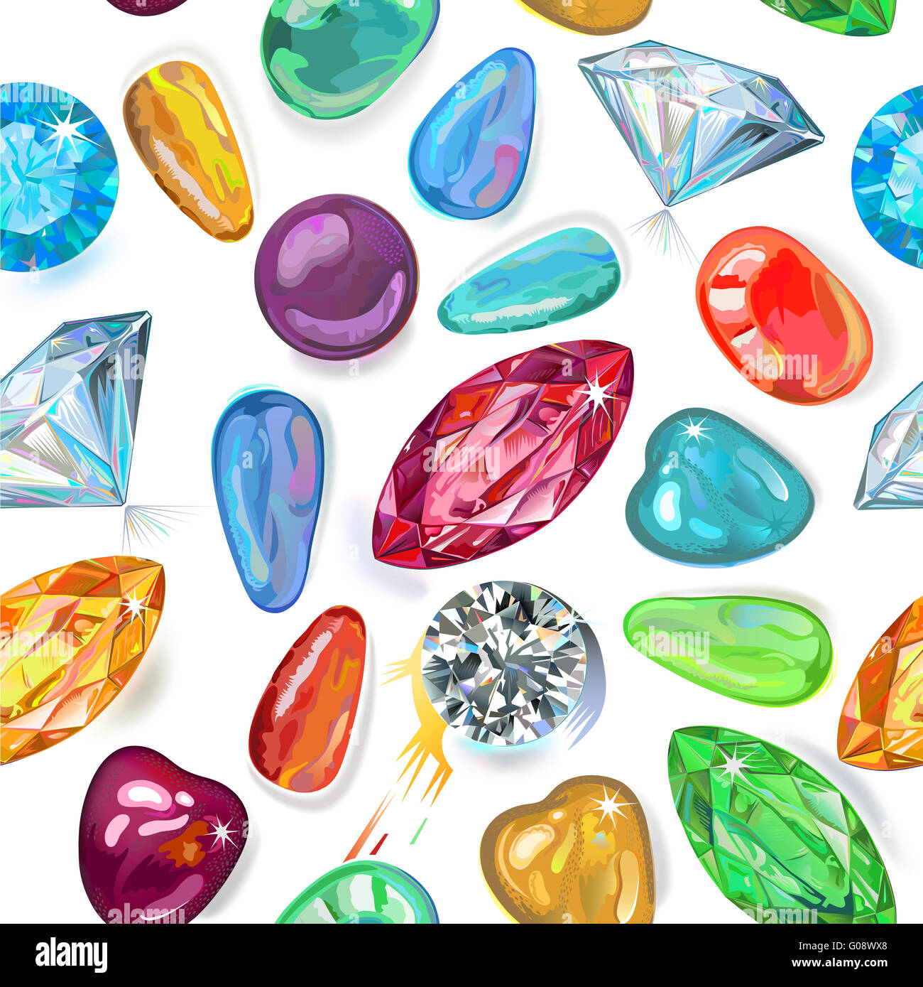 Seamless texture of colored gemstones on white Stock Photo - Alamy