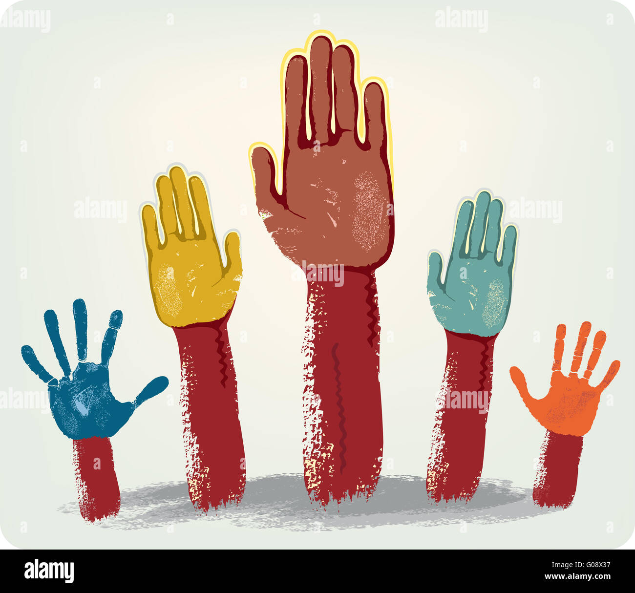Voting hands isolated isolated on grey background Stock Photo - Alamy