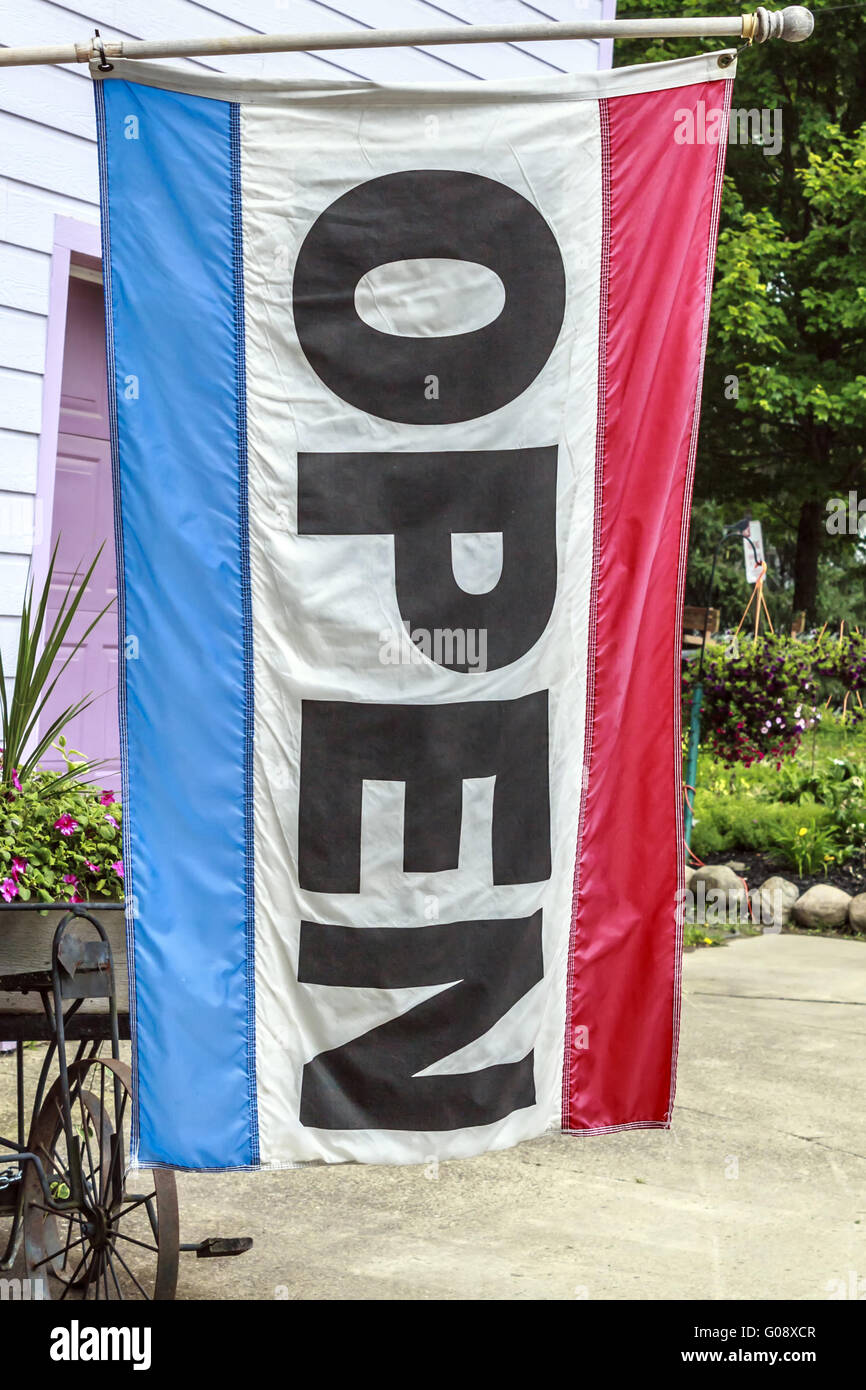Sign flag banner front entrance hi-res stock photography and images - Alamy