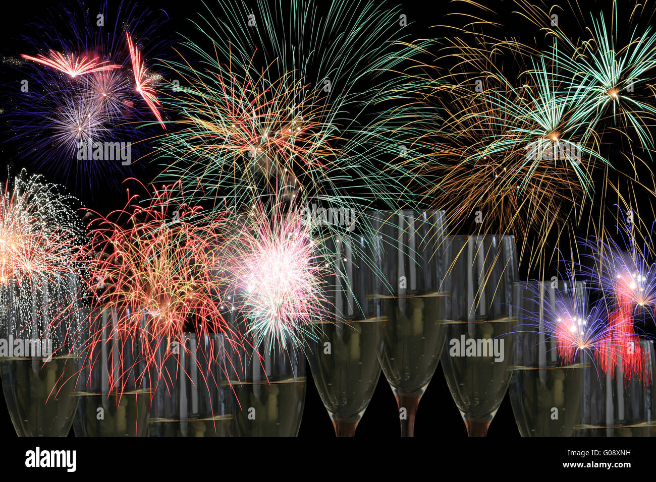 Fireworks party with champagne Stock Photo - Alamy