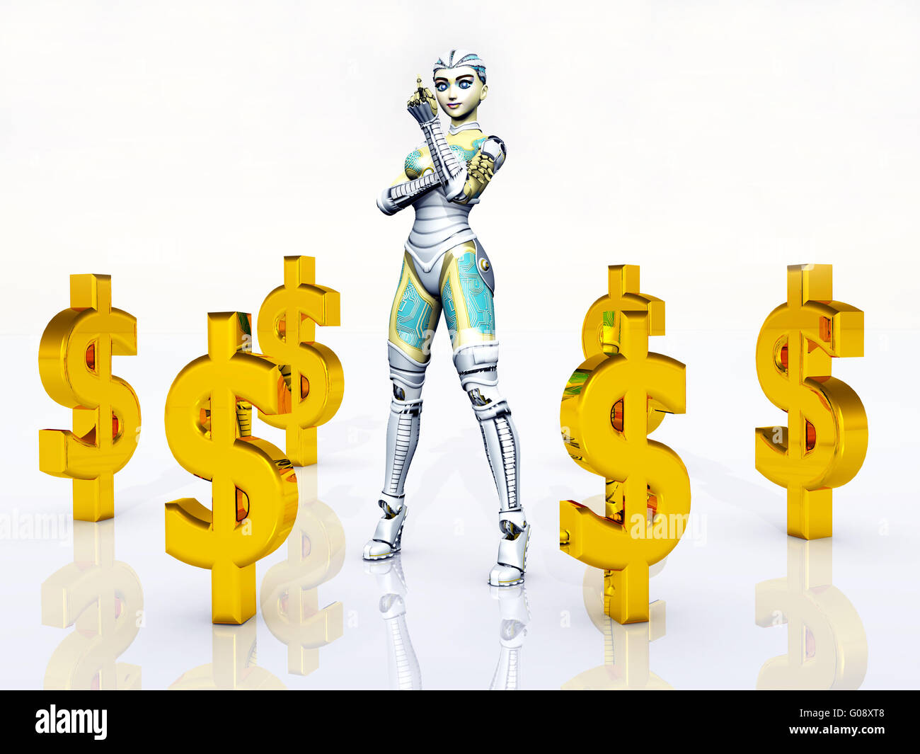 Female Robot with Dollar Signs Stock Photo - Alamy