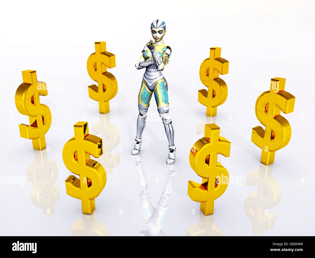 Female Robot with Dollar Signs Stock Photo - Alamy