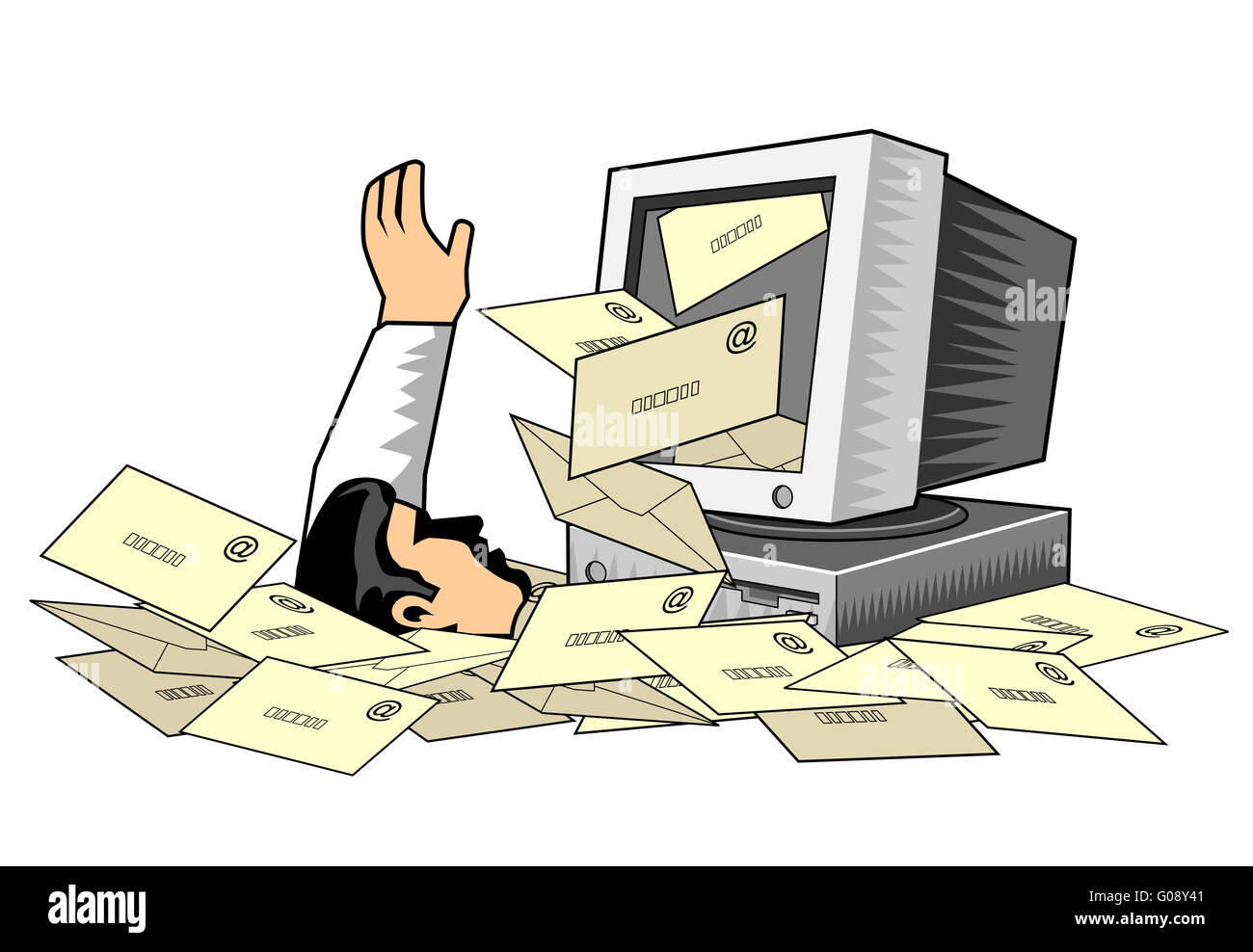 Illustration of man drowning from spam mail envelope coming out from a ...