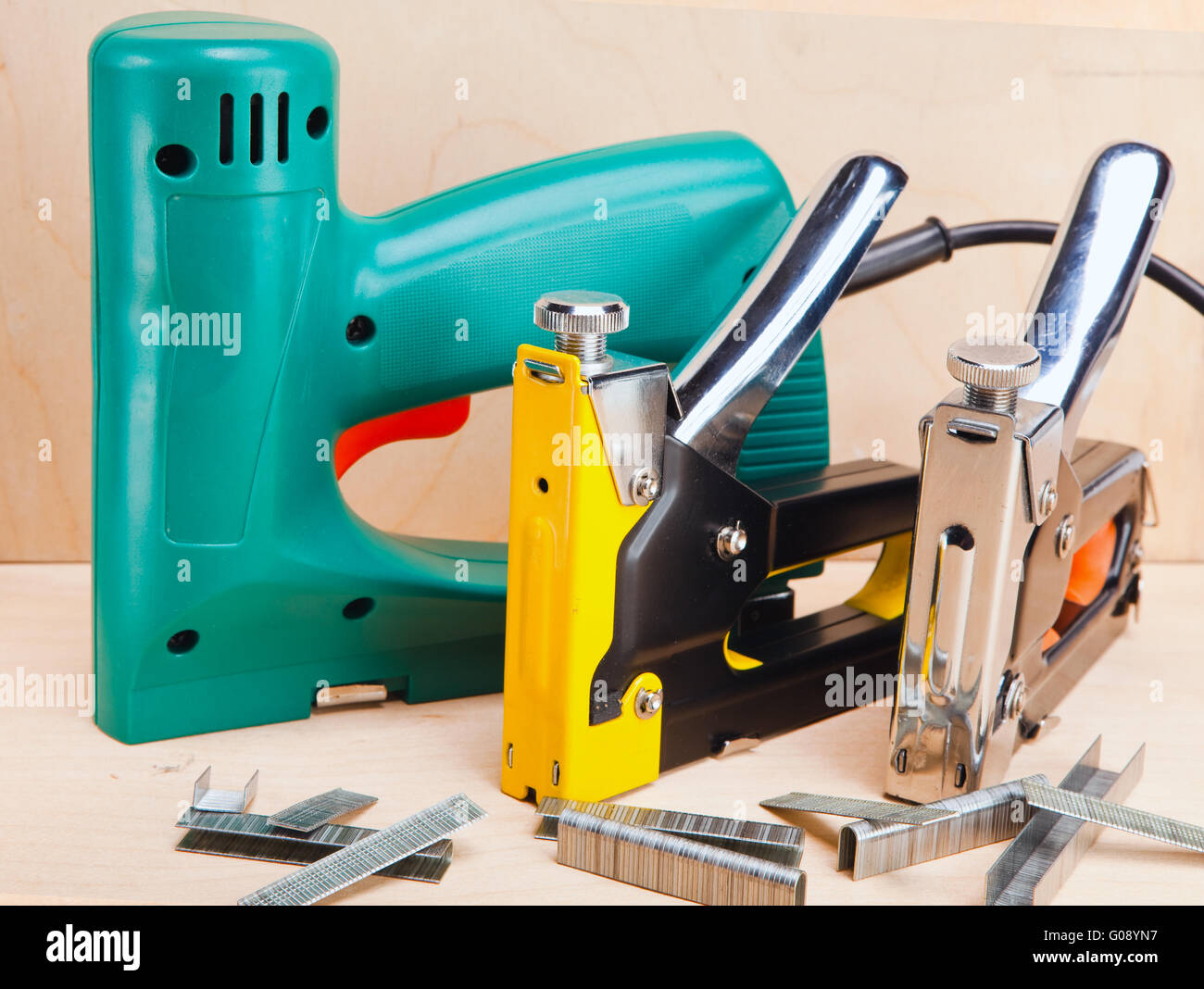 The tool - staplers electrical and manual mechanic Stock Photo - Alamy