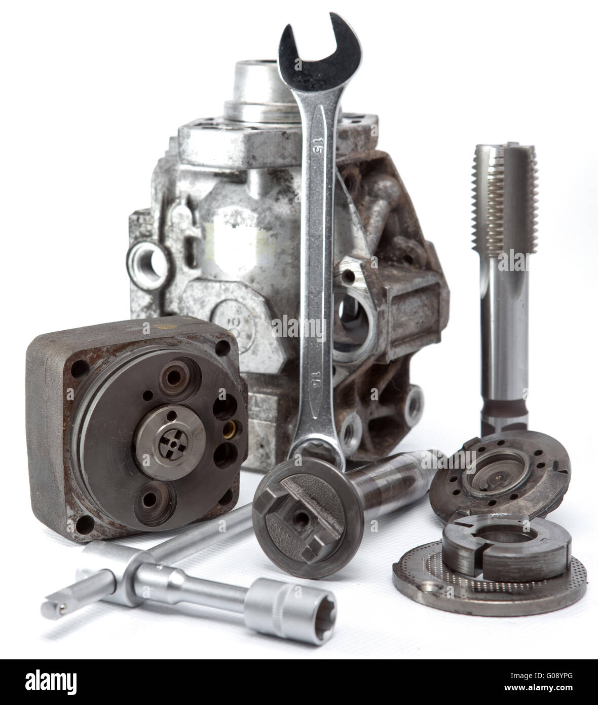 part of car high pressure pump and the tool for r Stock Photo - Alamy