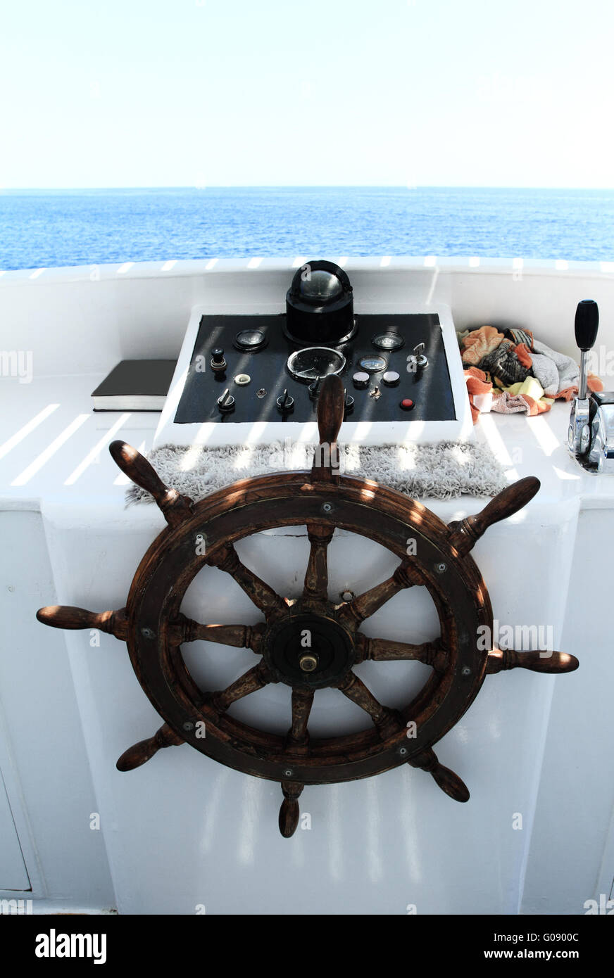 Instrument panel and steering wheel of a motor boat cockpit Stock Photo ...
