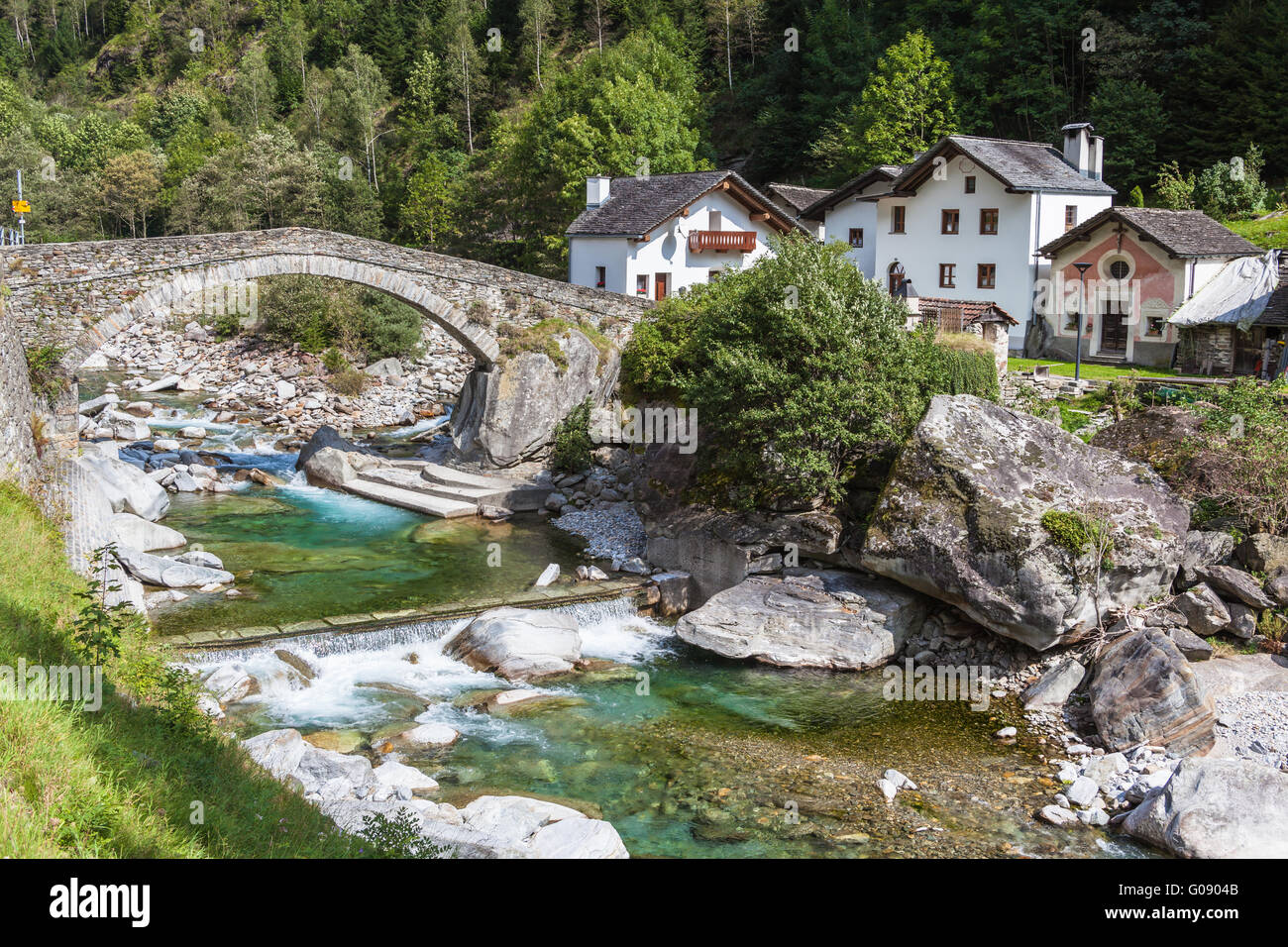 The stone bridge in Arvigo, Grisons, Switzerland Stock Photo - Alamy