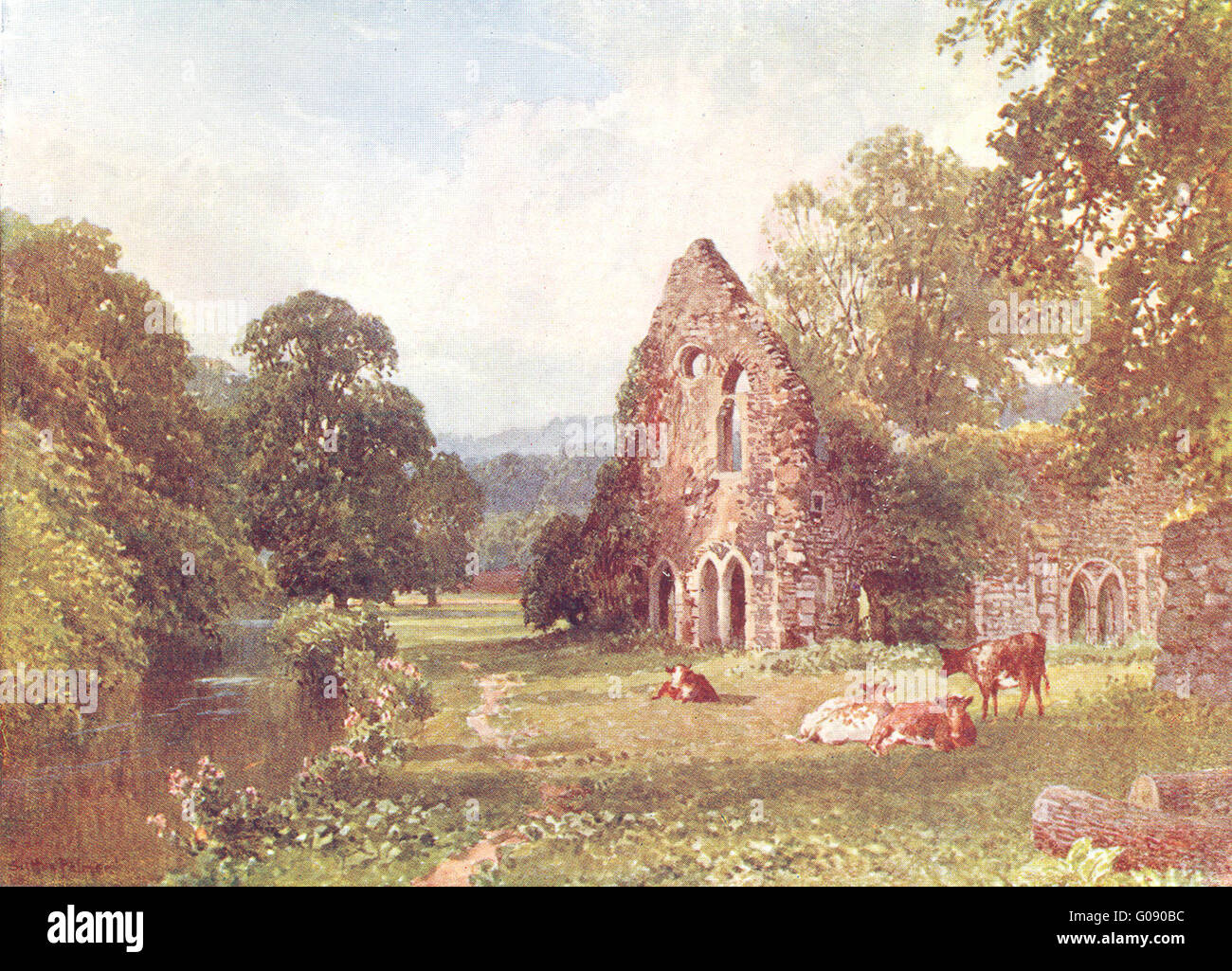 SURREY: Wey valley: Waverley Abbey, Farnham, antique print 1912 Stock ...