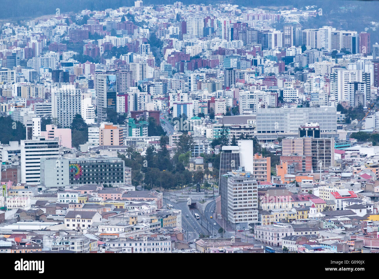 Cityscape panoramic aerial view from panecillo viewpoint of modern zone ...