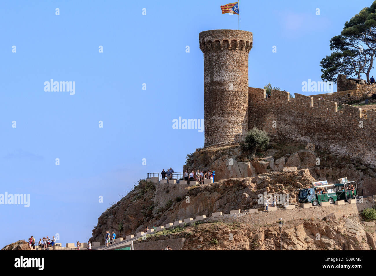 Tourist Train descending Ramp Tossa De Mar Spain Stock Photo - Alamy