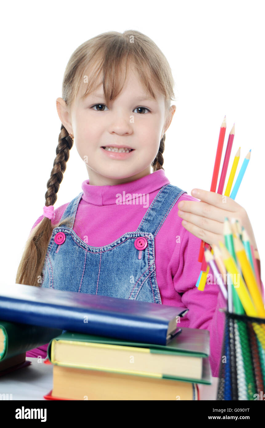 The little girl learn isolated on white background Stock Photo - Alamy