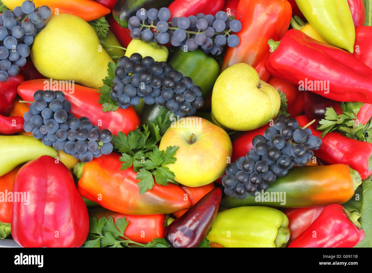 A lot of various fruits, red , yellow and green pe Stock Photo - Alamy
