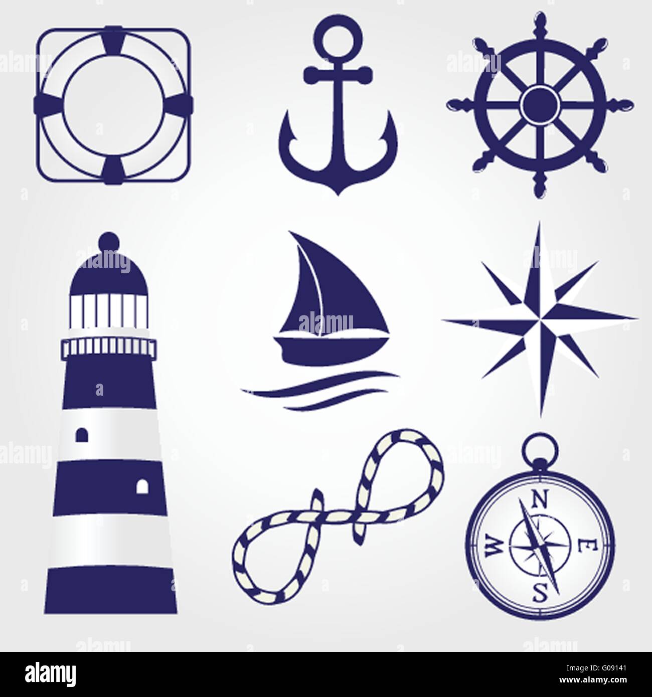Set of marine symbols Stock Photo - Alamy