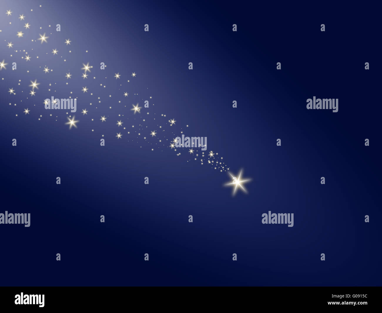Falling star on a blue background with a white tra Stock Photo - Alamy