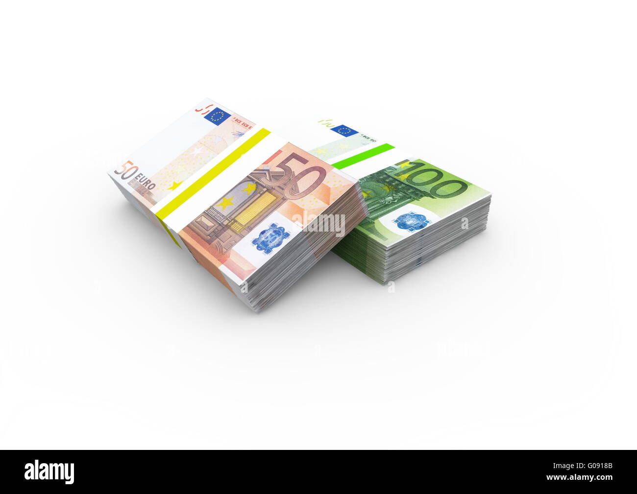 two bundles Euro bank notes with diffent value Stock Photo - Alamy