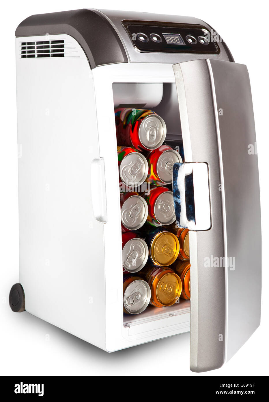 The portable road refrigerator with cans inside Stock Photo - Alamy
