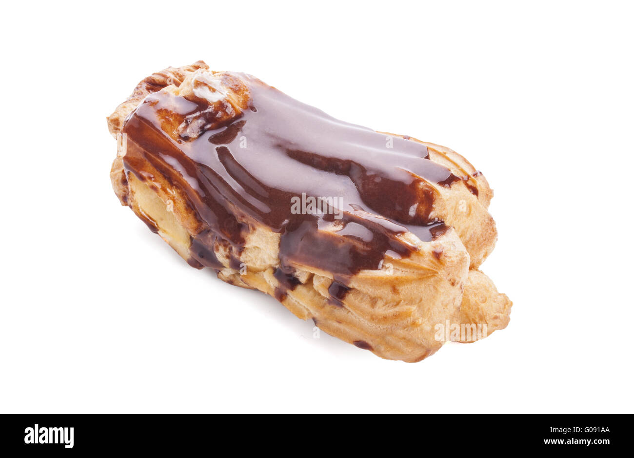 Eclair with cream in chocolate coating isolated on white background ...