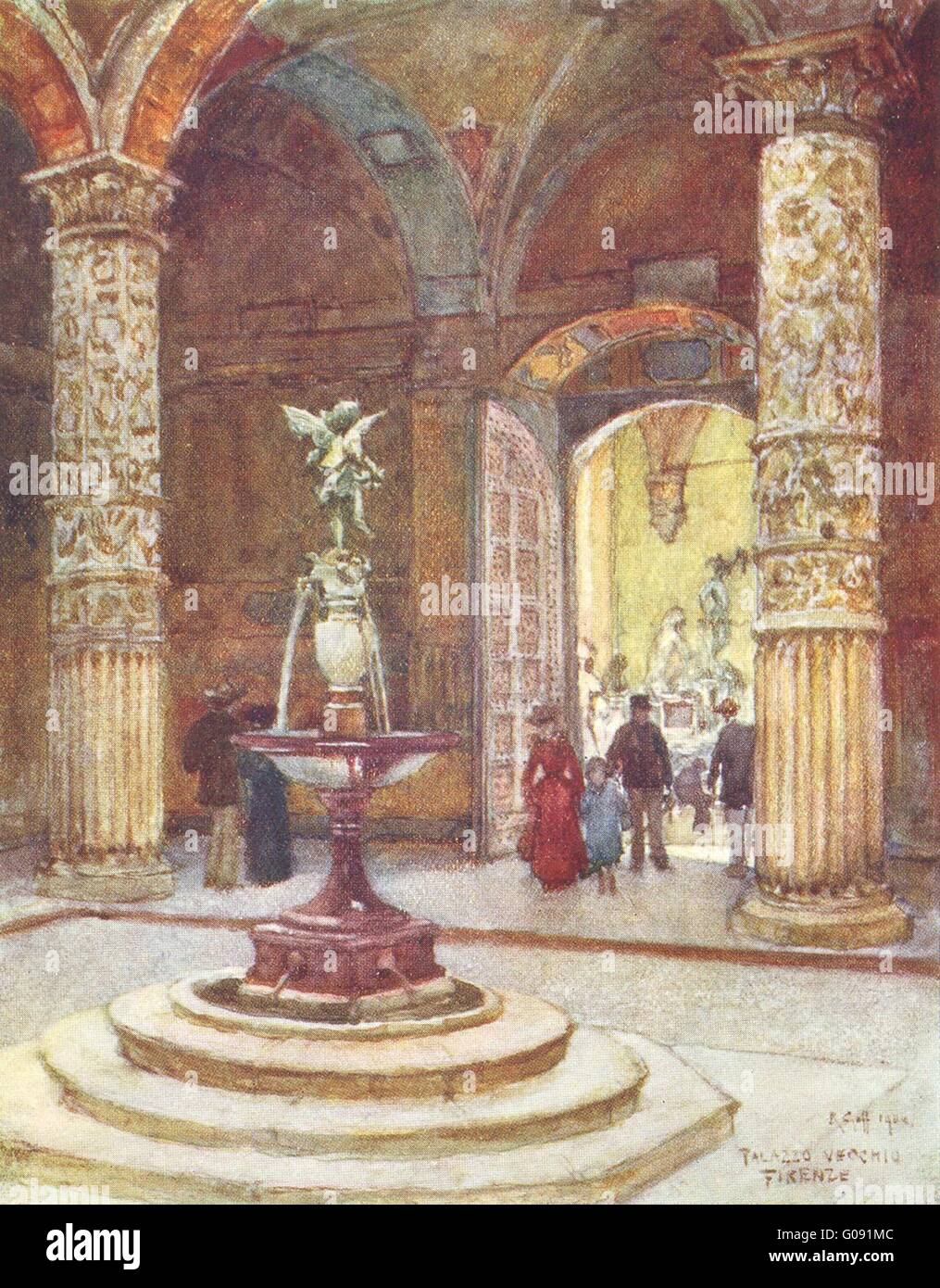 FLORENCE FIRENZE: Courtyard of the Palazzo Vecchio. Italy, antique ...