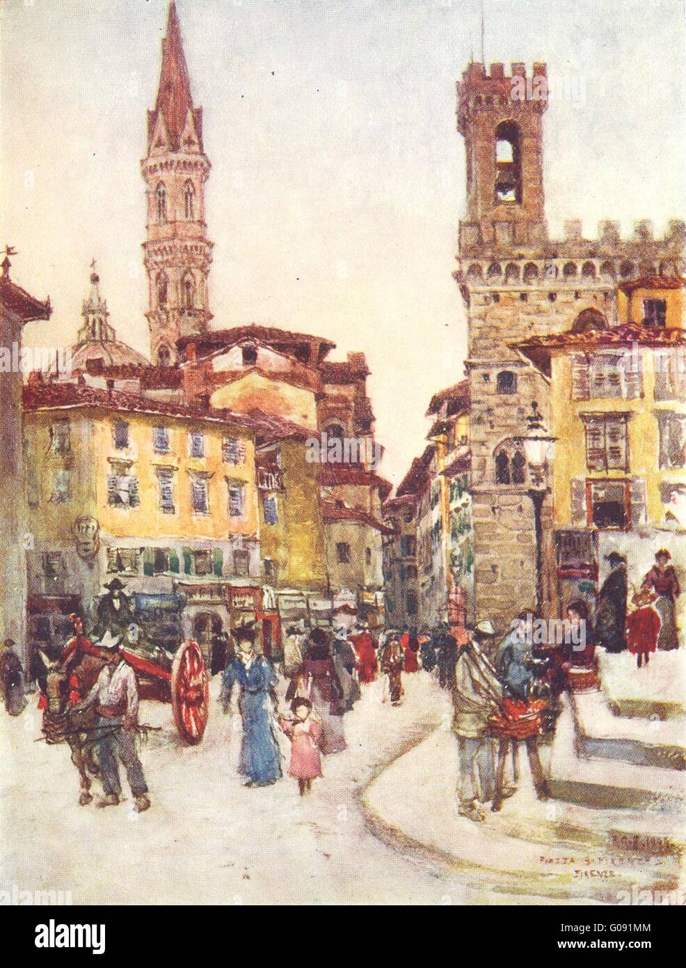FLORENCE FIRENZE: Piazza San Firenze. Italy, antique print 1905 Stock ...