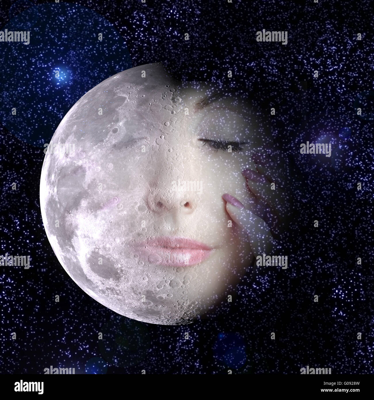 Woman face moon smile hi-res stock photography and images - Alamy