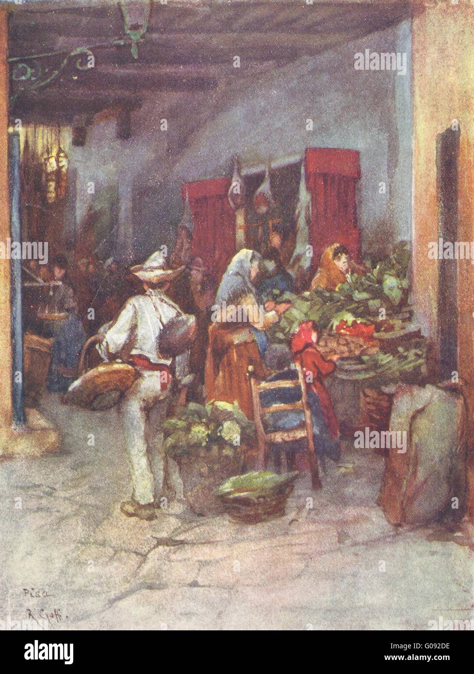 PISA: Fruit & Vegetable Stalls, in a marketplace. Italy, antique print ...