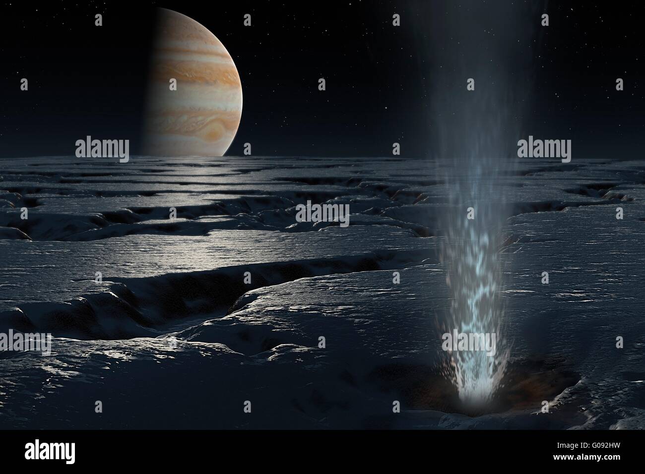 Ice geyser on Europa. Europa is the smallest of the four Galilean moons ...