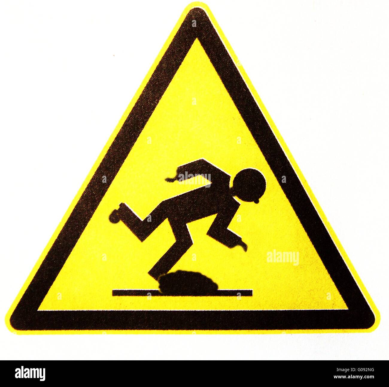 yellow triangle, trap warning Stock Photo - Alamy