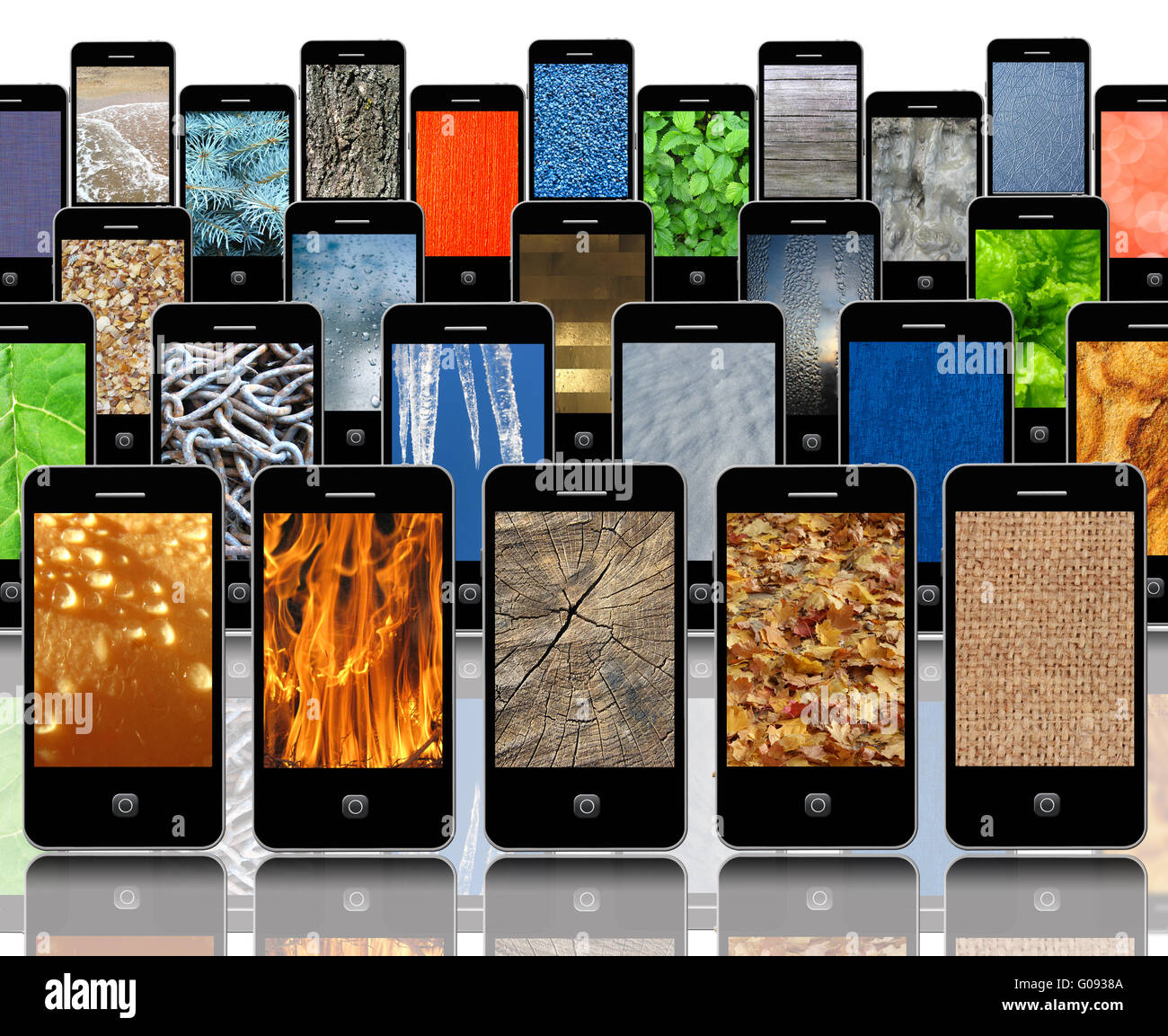 many modern mobile phones with different abstract Stock Photo - Alamy