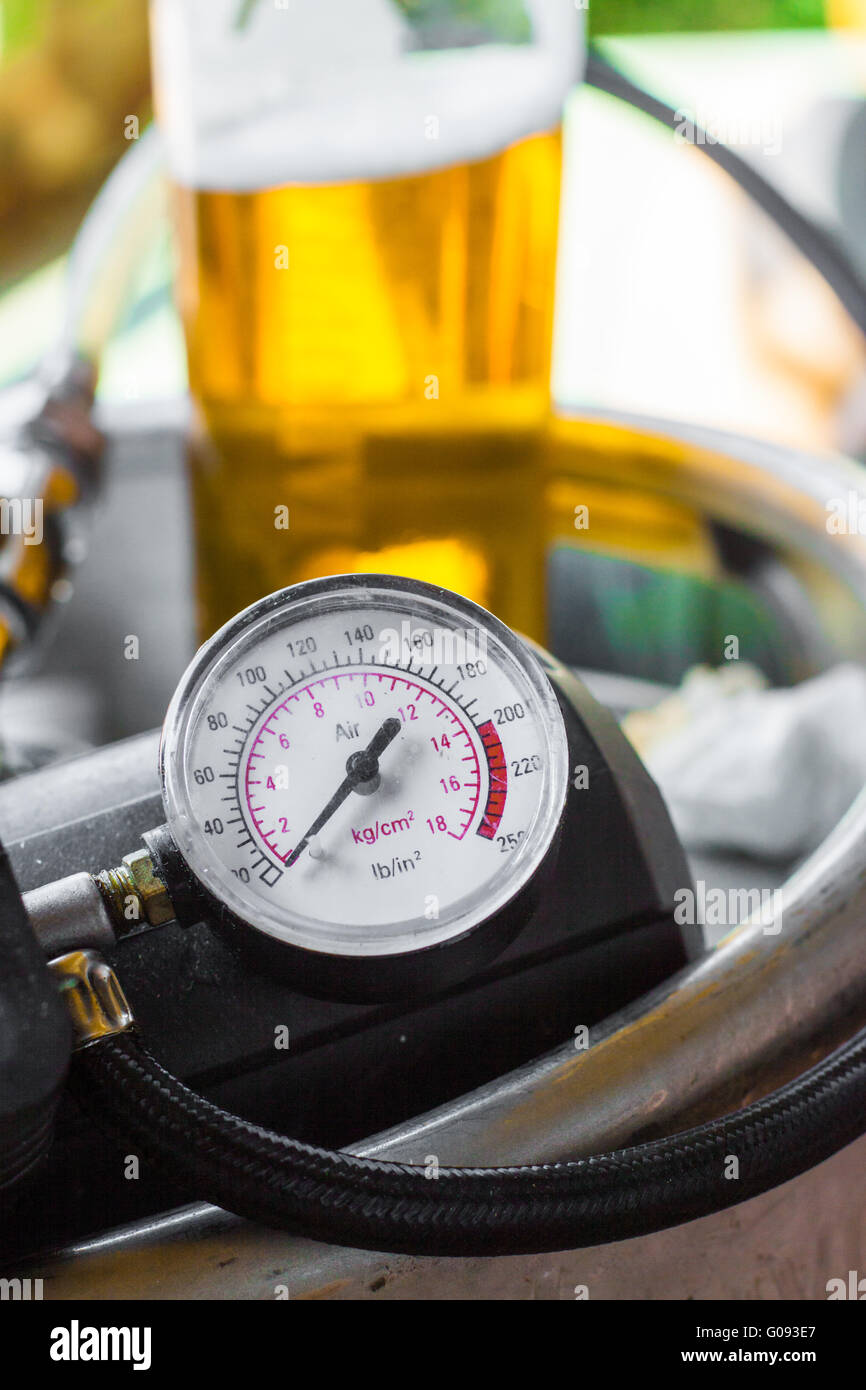 Cold golden fresh beer poured outdoor into translucent beer glass Stock ...