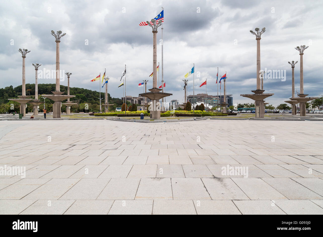 Panorama of Dataran Putra with Malaysian flags in Putrajaya Stock Photo ...