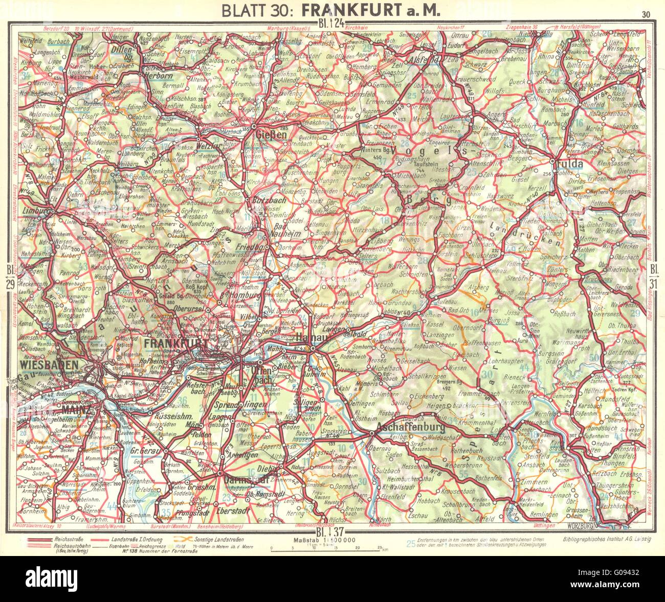 GERMANY: Frankfurt a, 1936 vintage map Stock Photo - Alamy