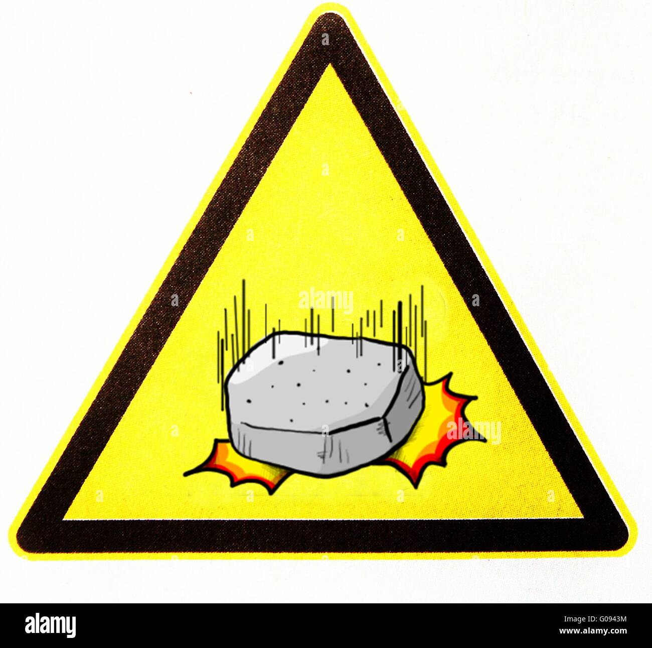 warning symbol, flying stones Stock Photo - Alamy