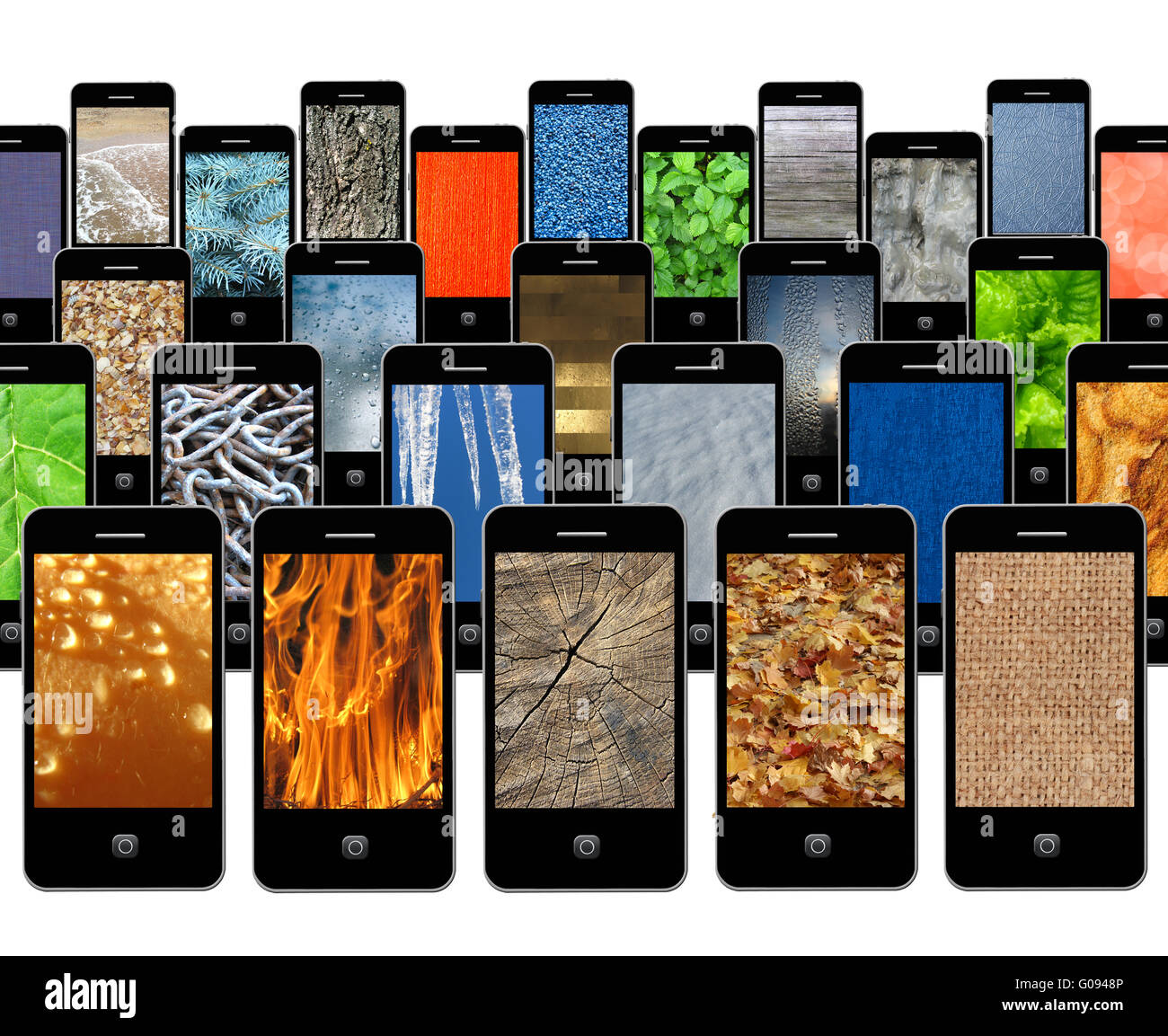 modern mobile phones with different images of text Stock Photo - Alamy