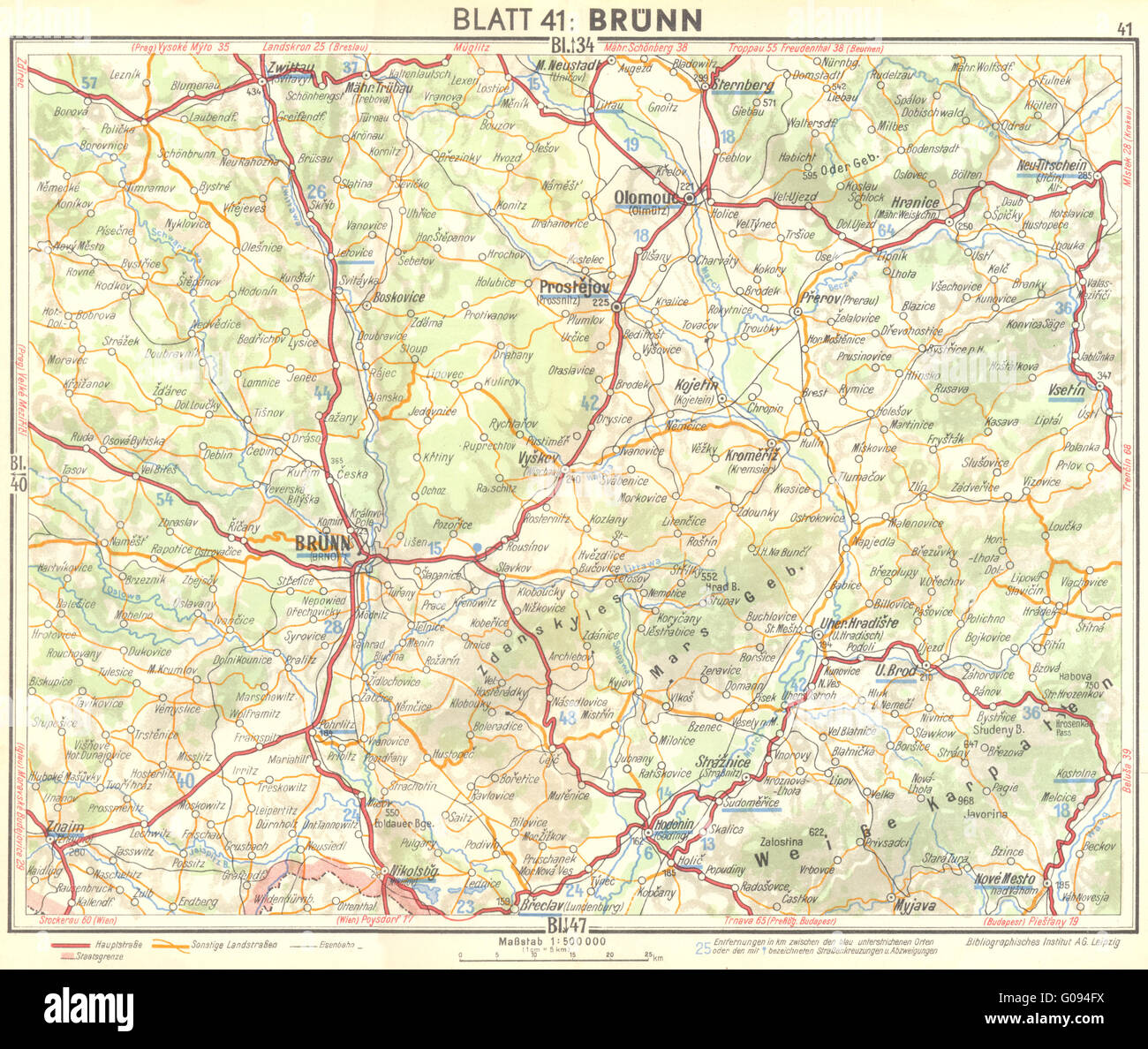 GERMANY: Brunn, 1936 vintage map Stock Photo - Alamy