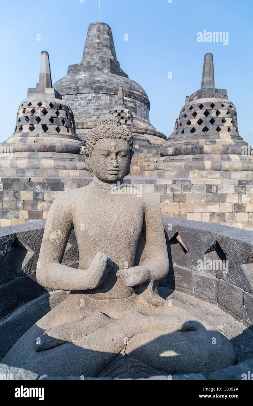 Buddha statue and stupas in Borobudur temple, Indonesia Stock Photo - Alamy