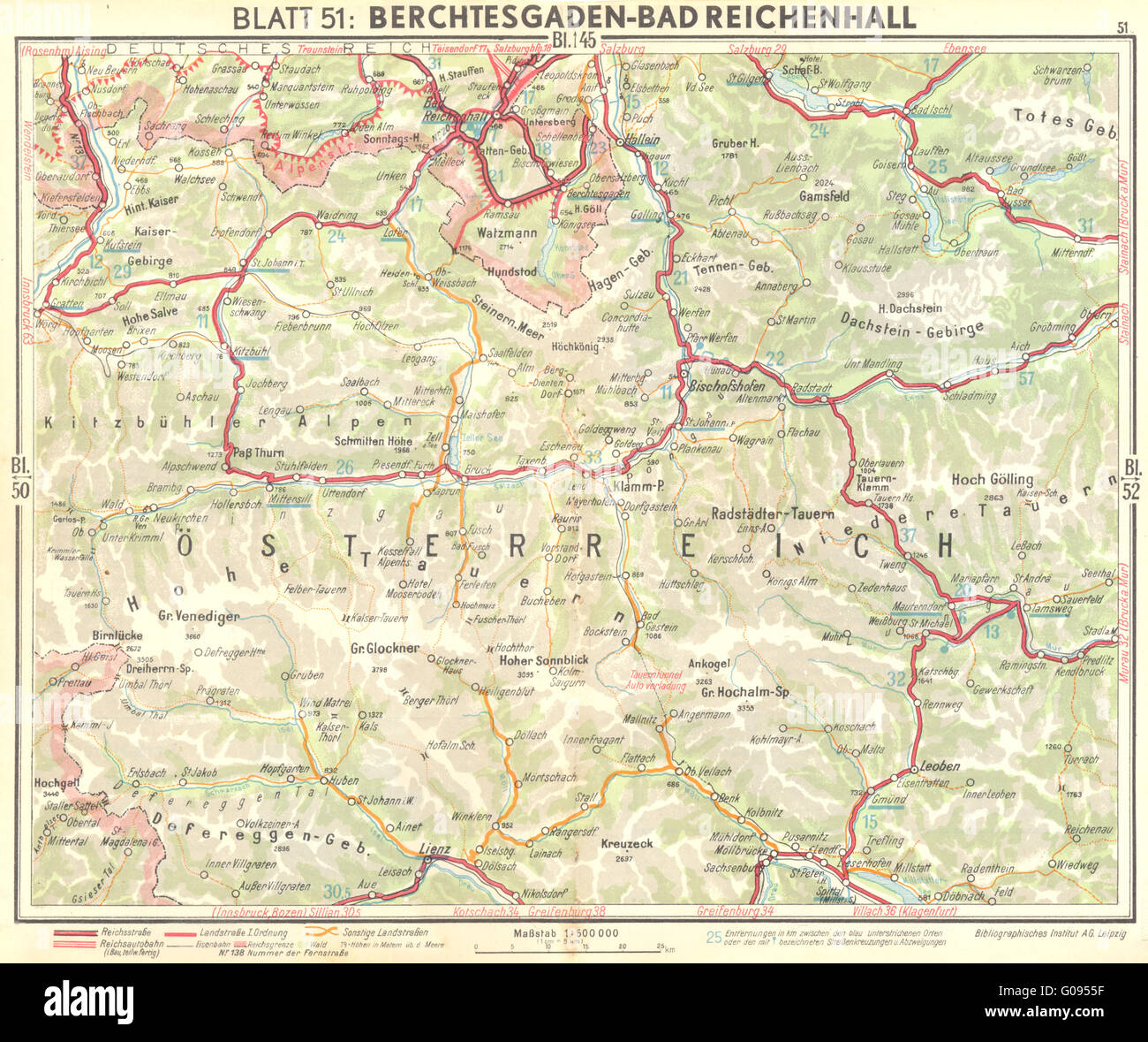 GERMANY: Berchtesgaden-Bad Reichenhall, 1936 vintage map Stock Photo ...