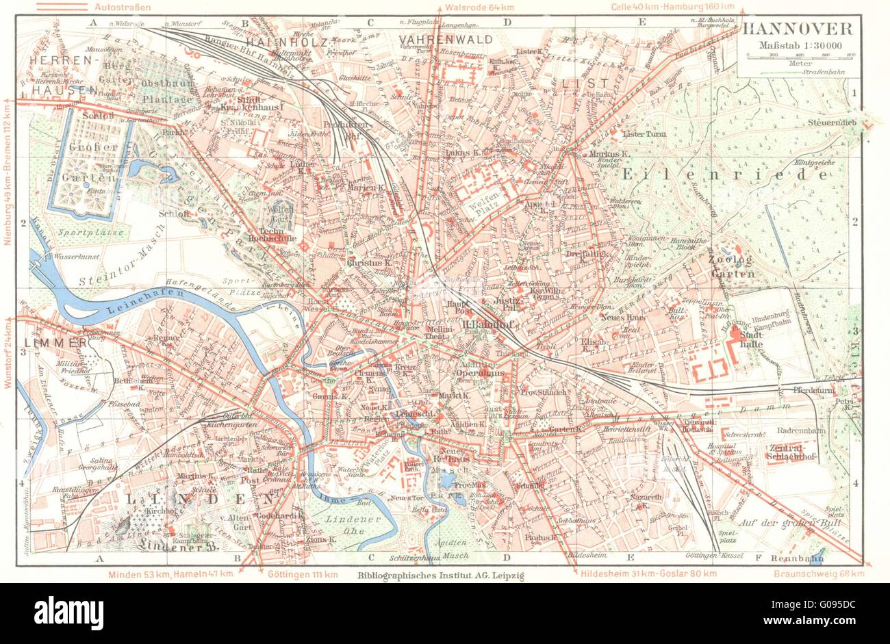 GERMANY: Hannover, 1936 vintage map Stock Photo - Alamy
