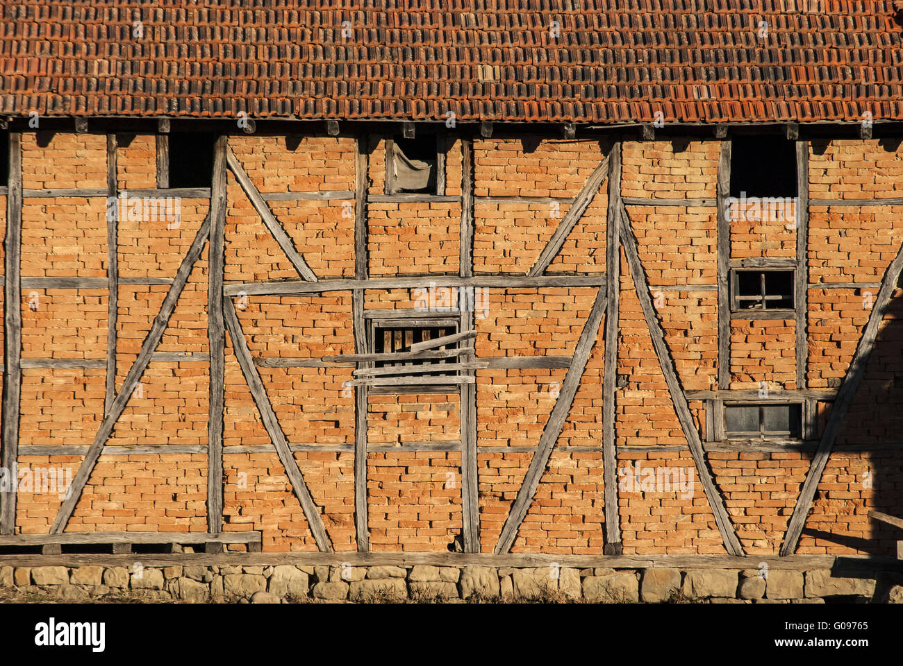 Old brick wall of rickety agricultural building as Stock Photo - Alamy