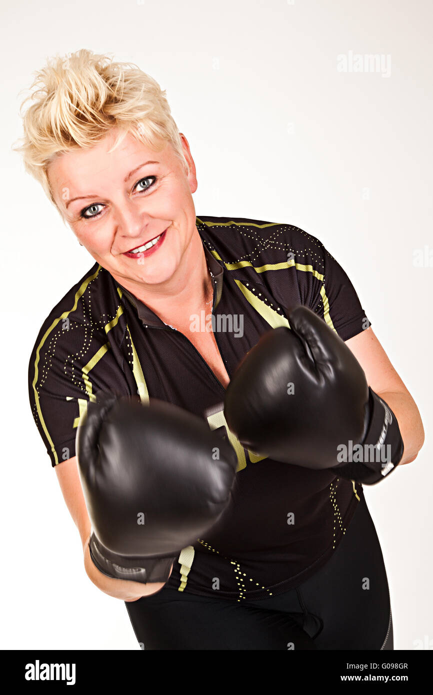 middelaged fitness woman boxing wearing boxing glo Stock Photo - Alamy