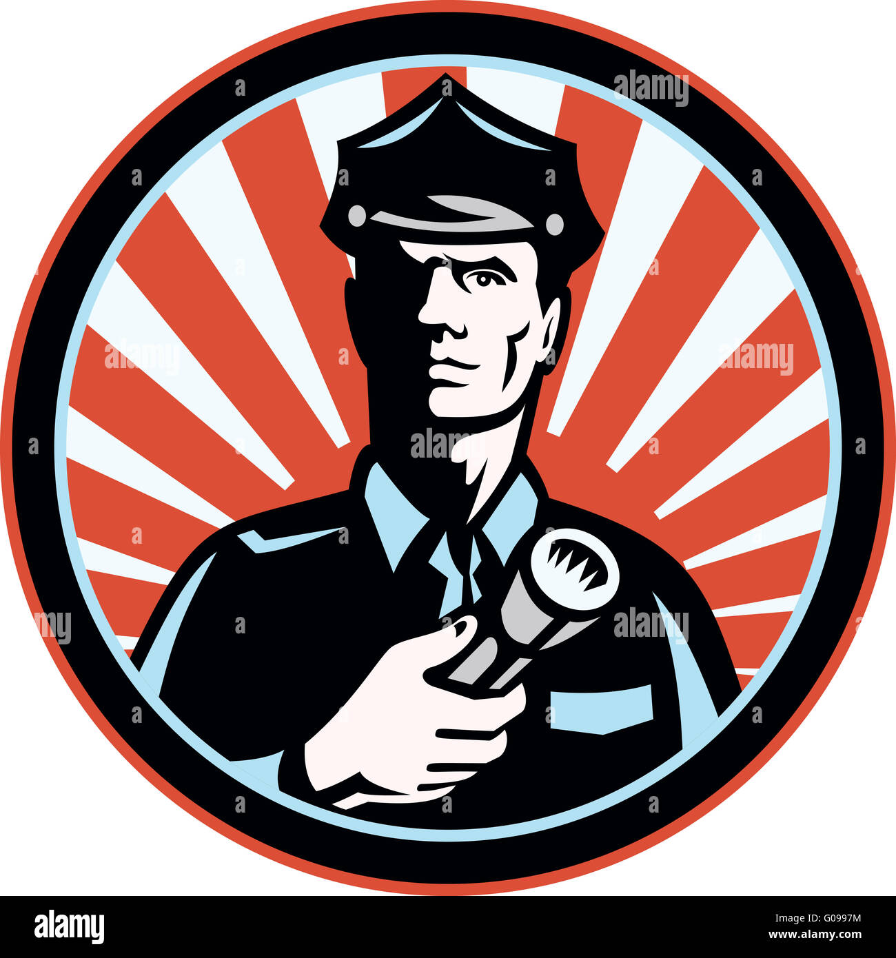 Policeman Security Guard With Flashlight Retro Stock Photo - Alamy