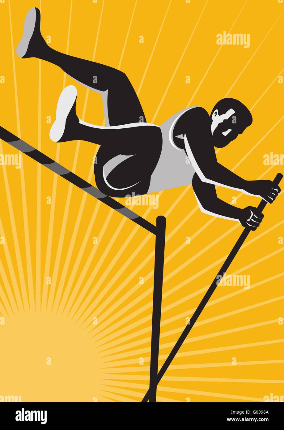 Track and Field Athlete Pole Vault High Jump Retro Stock Photo - Alamy